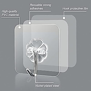 JelKen Wall Hooks, 12 Pack Heavy Duty 22lb(Max) Self Adhesive Hooks, Transparent Sticky Hooks for Kitchen Bathroom Office Closet, Hanging Coat Cloth Towel Key Decorations