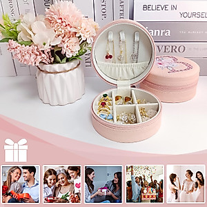 Travel Jewelry Case Travel Portable Personalized Pink Flower Jewelry Box for Necklace Earring Ring Organizer Storage Holder Boxes Accessory Unique Birthday Gifts for Women Teen Girls Initial I