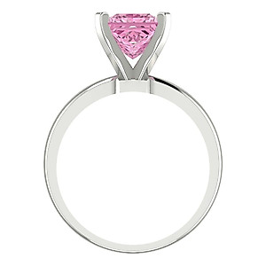 2.1 ct Princess Cut Solitaire Pink Simulated Diamond Classic Wedding Statement Bridal ring 18K White Gold for Women Size 5