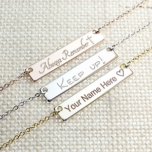 Petite Boutique Customizable Your Name Bar Necklace - Custom Jewelry - Personalized Gift Plated in 16k Rose Gold