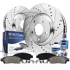 Detroit Axle - Front Drilled Slotted Disc Brake Rotors Ceramic Pads w/Hardware, Cleaner & Fluid for 2008-2010 Chevy Cobalt SS/ 2009-2010 HHR SS, SS-Panel w/ 4-Piston Front Calipers