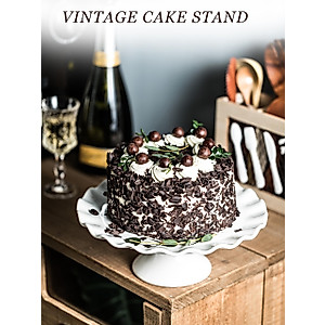 YHOJOY White Cake Stand, 10 Inch Wedding Cake Stands for Party, Round Dessert Stand, Ceramic Cake Plate Cupcake Stand for Dessert Table Display, Ruffle Trim