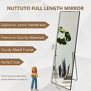 NUTTUTO Full Length Floor Mirror with Black Aluminum Alloy Frame, 64"x21"