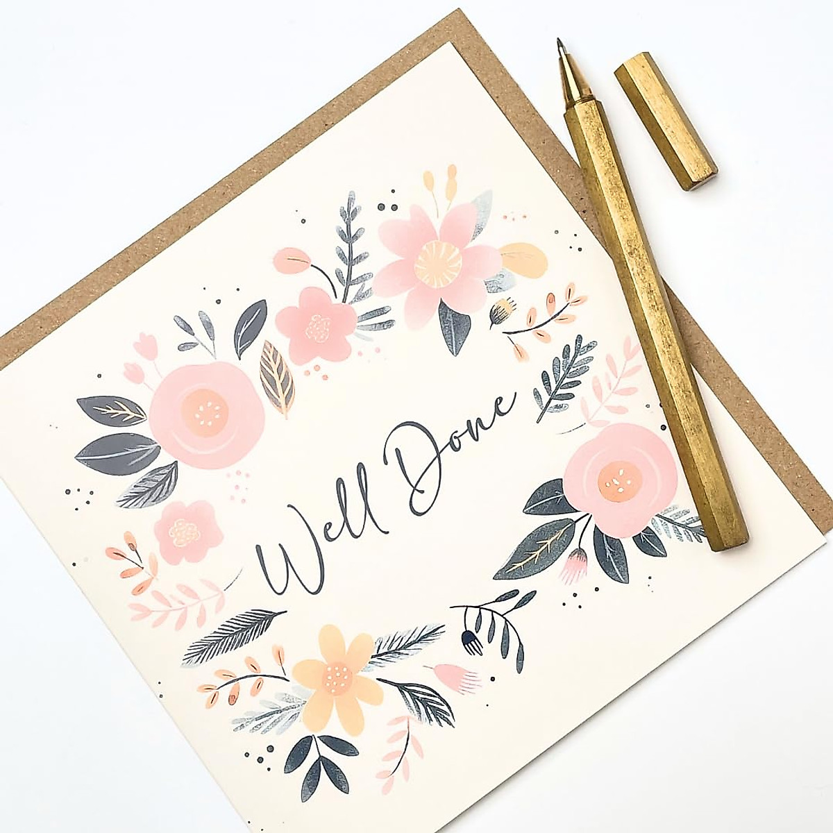 Old English Co. Cute Well Done Card for Her - Cute Graduation Card for Friend - Well Done Gift - Floral Artwork Sweet Congratulations Card for Daughter, Sister, Aunt, Mum | Blank Inside