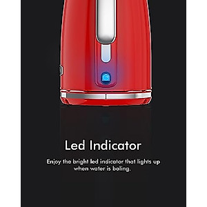 Electric Tea Kettles 1500W for Boiling Water, Longdeem Retro 1.7L Stainless Steel Hot Water Boiler with Automatic Shut Off & Boil-Dry Protection, BPA Free, Red