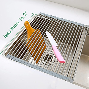 Ohuhu Over Sink Dish Drying Rack, 2 Pack Roll Up Drying Rack 17" L x 13" W Heat-Resistant Anti-Slip Silicone Coated Sink Drying Racks Mat for Kitchen Counter Organizer