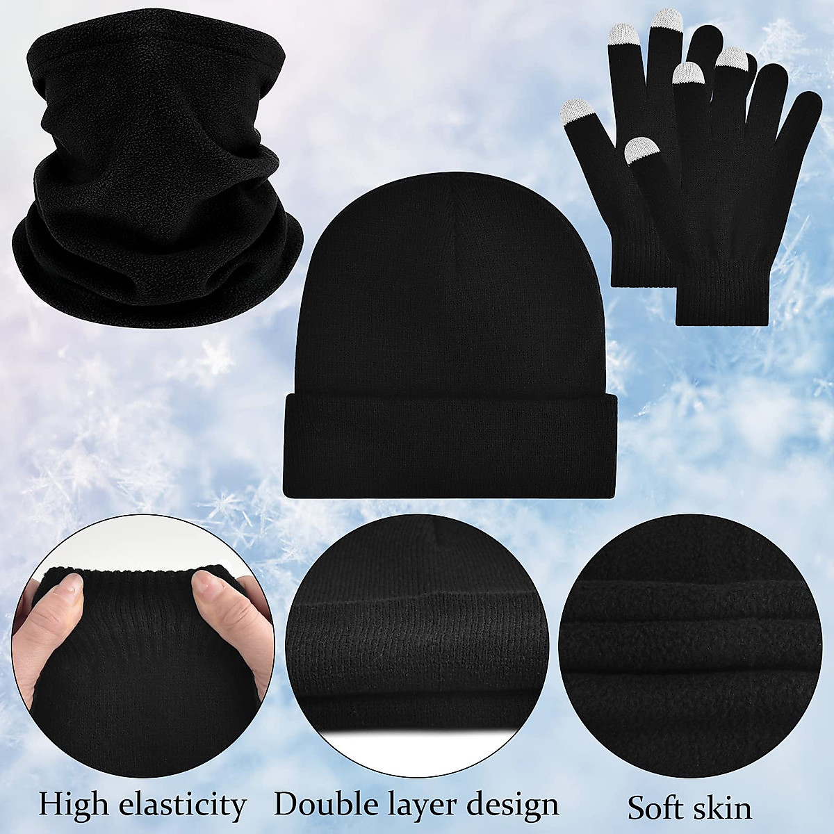48 Pieces Winter Beanies Gloves Neck Warmers Set, Bulk Winter Touchscreen Gloves Knitted Cap Beanie Scarf for Donation Charity Adults Homeless Unisex