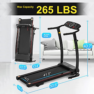 FYC Folding Treadmills for Home with Incline - 2.25HP Electric Foldable Treadmill, Easy Assemble Portable Running Walking Workout for Home Gym Saver Space, 265 LBS Weight Capacity