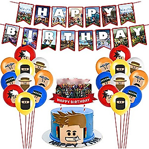 Nelton Game Theme Birthday Party Supplies Includes Birthday Banner - Cake Topper - 20 Pcs Balloons