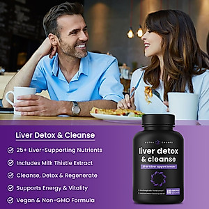 Liver Cleanse Detox & Repair Formula | 20+ Herbs: Milk Thistle Extract with Silymarin, Artichoke, Dandelion, Chicory Root Powder & More! | Premium Liver Support Pills Supplement, 60 Capsules