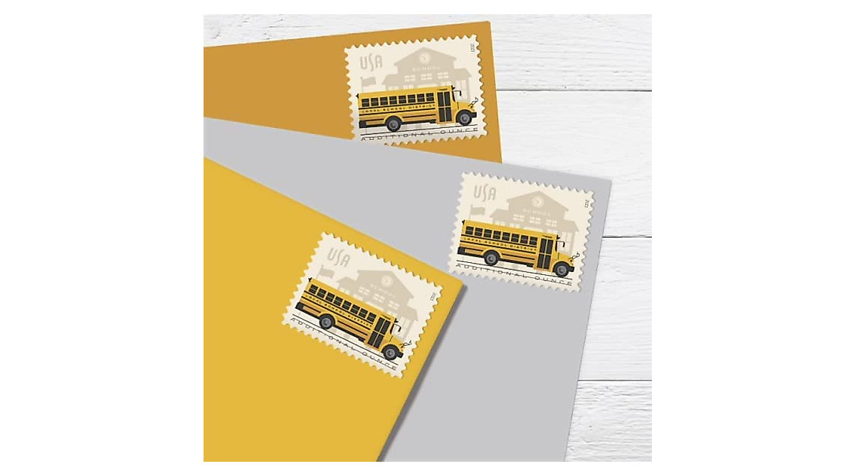 School Bus Postage Stamps - Fun & Practical for Kids