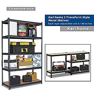 Karl home Garage Shelving Heavy Duty, 5-Tier Large Size Adjustable Metal Shelving Unit Rack Organization for Garage Pantry Basement, 2000lbs,43.3" L x 17.7" W x 70.9" H, Gray