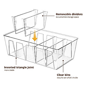 Puricon 2 Pack Under Sink Organizers and Storage 2-Tier Double Sliding Pull-out Drawer Bundle with 2 Pack Food Storage Bins, Stackable Organizer for Pantry Kitchen Fridge Clear Plastic Organizers