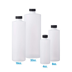 Consolidated Plastics Cylinder Bottle with Cap, HDPE, Natural, 4oz, 12 Piece
