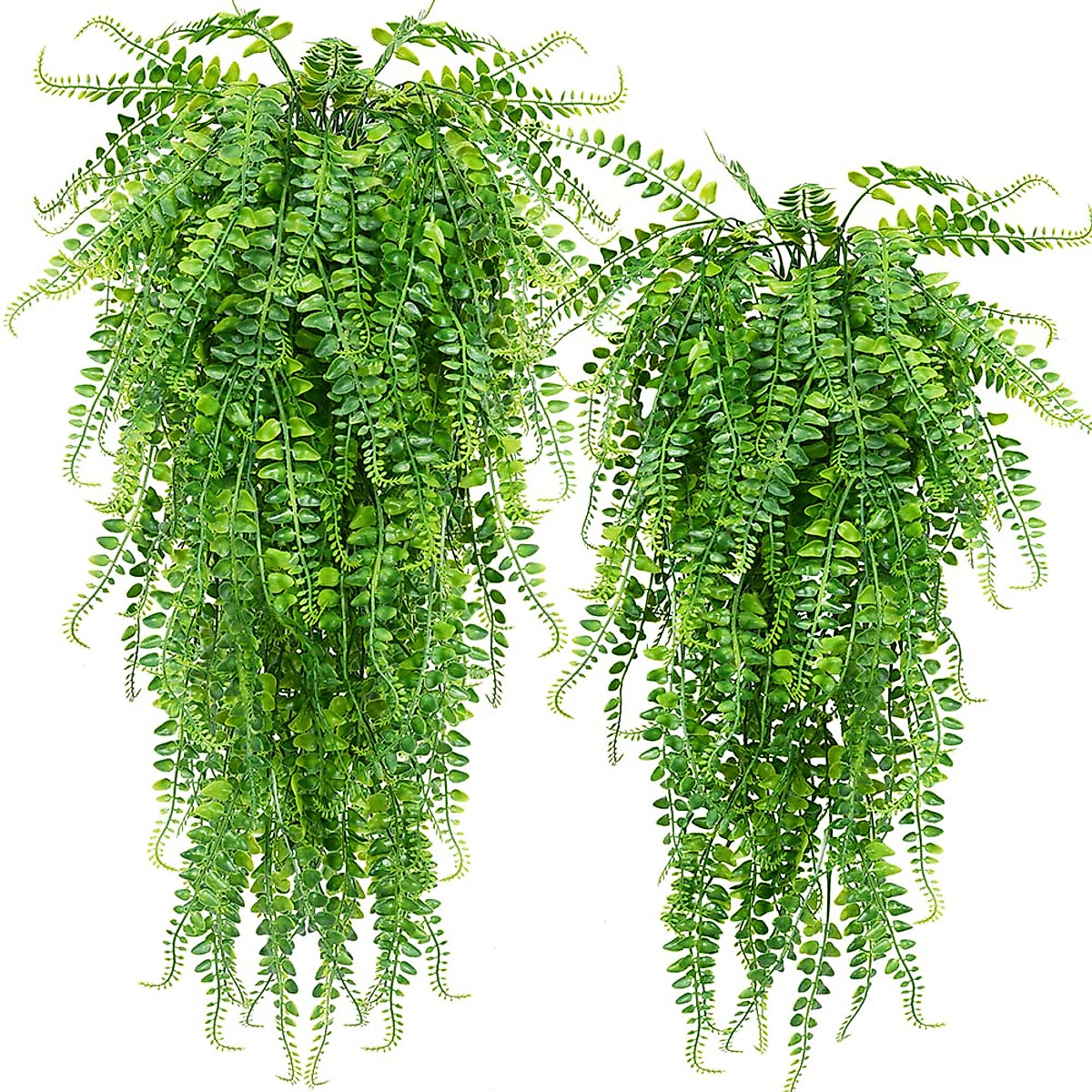 Artificial Hanging Plants 2pack Fake Hanging Ferns Plant Faux Fake Ivy Boston Fern Hanging Plant Outdoor UV Resistant Plastic Plants