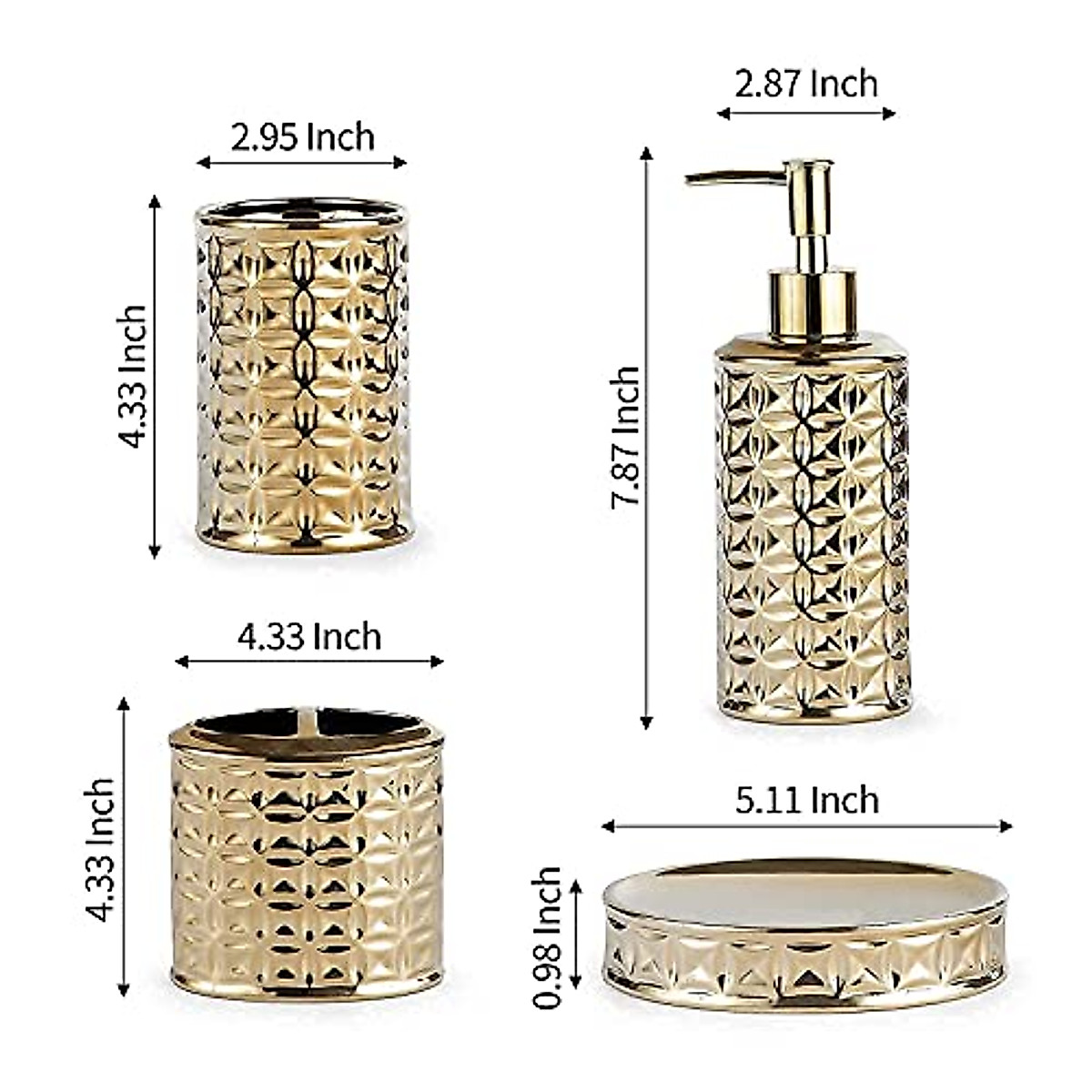 BASDHE Bathroom Accessories Set-5 Piece Ceramic Gift Set Toothbrush Holder,Toothbrush Cup,Soap Dispenser,Soap Dish,Trash Can, Set Bathroom (Yellow)