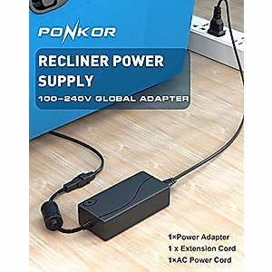 Recliner Power Supply, Ponkor AC/DC Switching Power Supply Transformer 2-pin 29V 2A Adapter with Extension Cord for Lift Chair or Power Recliner Limoss OKIN