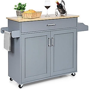 MEDIMALL Rolling Kitchen Island Cart with Storage, Serving Trolley Cart with Towel Rack, 3-Level Adjustable Shelf & Lockable Wheels, Mobile Island Table for Dining Room & Living Room, Gray