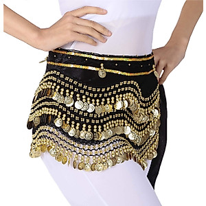 Lauthen.S 248 Gold Coins Belly Dance Hip Scarf Tribal Belt Halloween Gypsy Costume Accessory Black