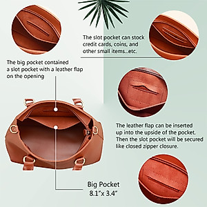 Top Handle Vegan Leather Satchel Bag For Women (Light brown Camel) Retro Faux Casual Purse Classic Vintage Simple Shoulder Handbag