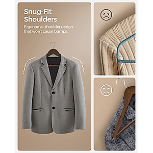 SONGMICS Velvet Wooden Hangers, Set of 20 Wooden Hangers with Velvet Surface, Non-Slip Coat Hangers with Shoulder Grooves, Pants Bar, 360° Swivel Hook, for Jackets Shirts, Dark Walnut UCRW012V02