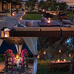 Solar Lantern Lights Hanging Lanterns Outdoor， PVC Waterproof LED Flickering Flameless Candle Decorative Solar Lantern, for Patio Courtyard Garden (2 Pack)