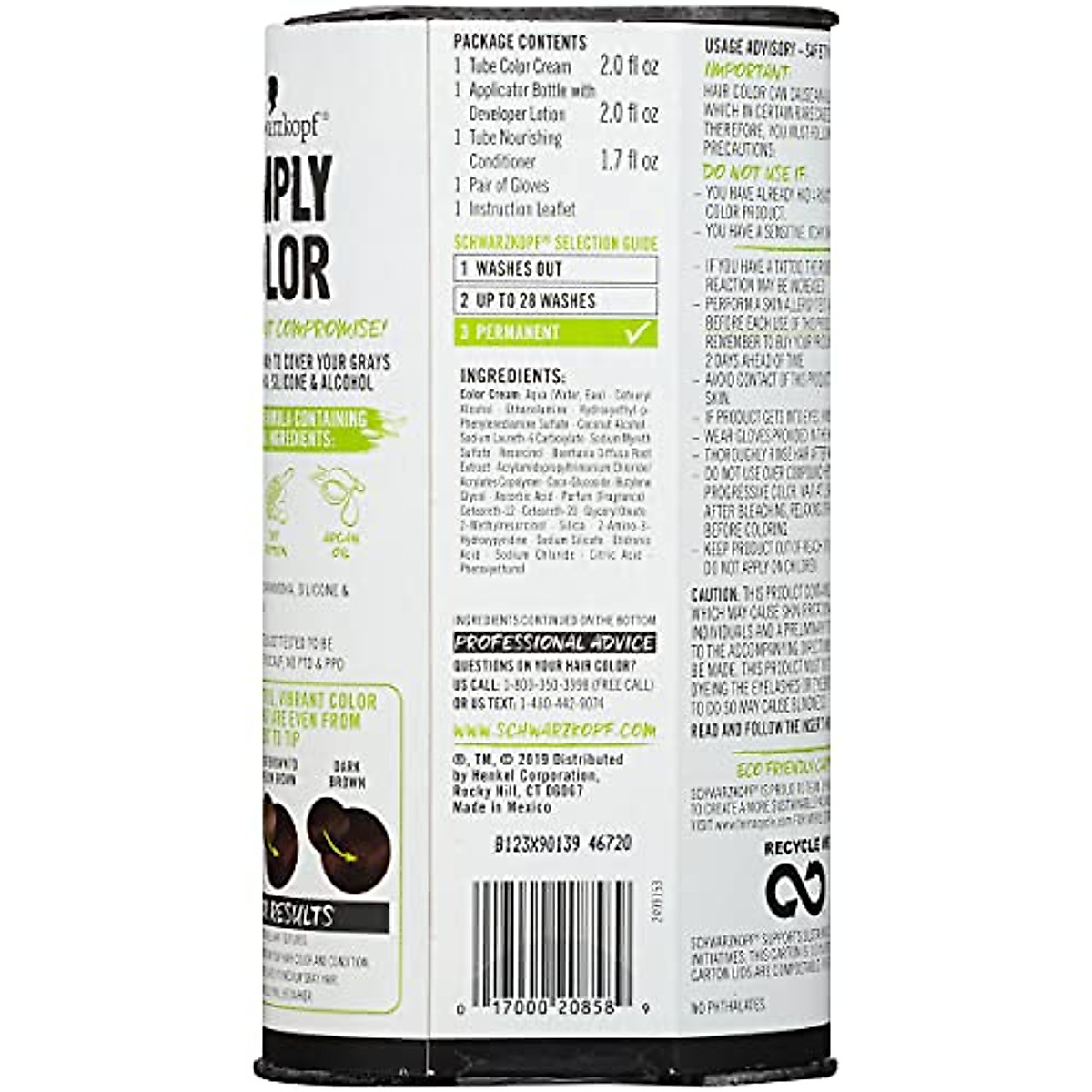 Schwarzkopf Simply Color Permanent Hair Color, 3.65 Dark Chocolate