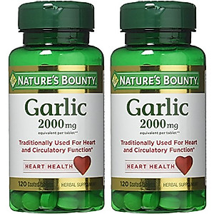 Nature's Bounty Garlic, 2000mg, 120 Coated Tablets (Pack of 2), 2 Bottles Each of 120 Tablets