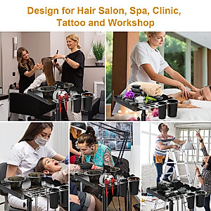 Salon Tray on Wheels with 2 Magnetic Bowls, Rolling Metal Aluminum Tray Cart Height Adjustable for Hair Stylist, Hair Extension Tool Tray, Tattoo Tray with Hair Stickless Wheels