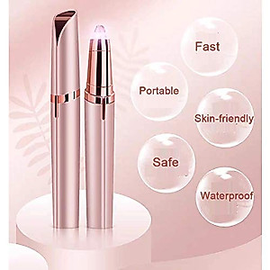 GoldTech Products Eye Brow Trimmer, Eyebrow Hair Remover, Portable Eyebrow Epilator Razor Pen with LED Light, Eyebrow Shaver Tool for Eye Brows, Face, Lips, Nose, Rose Gold with 18K Plated Tip