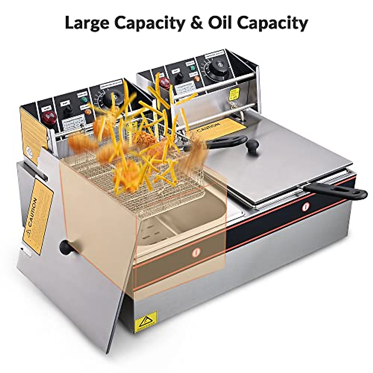 WeChef Commercial Deep Fryer 24L 5000W with Dual Tank Baskets Stainless Steel Electric Countertop Fryer for Restaurant Bar