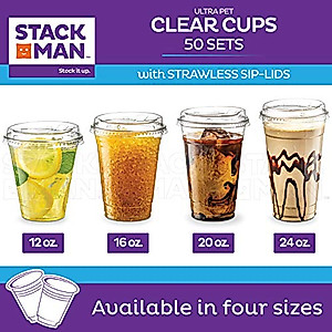 16 oz. Clear Cups with Strawless Sip-Lids, [50 Sets] PET Crystal Clear Disposable 16oz Plastic Cups