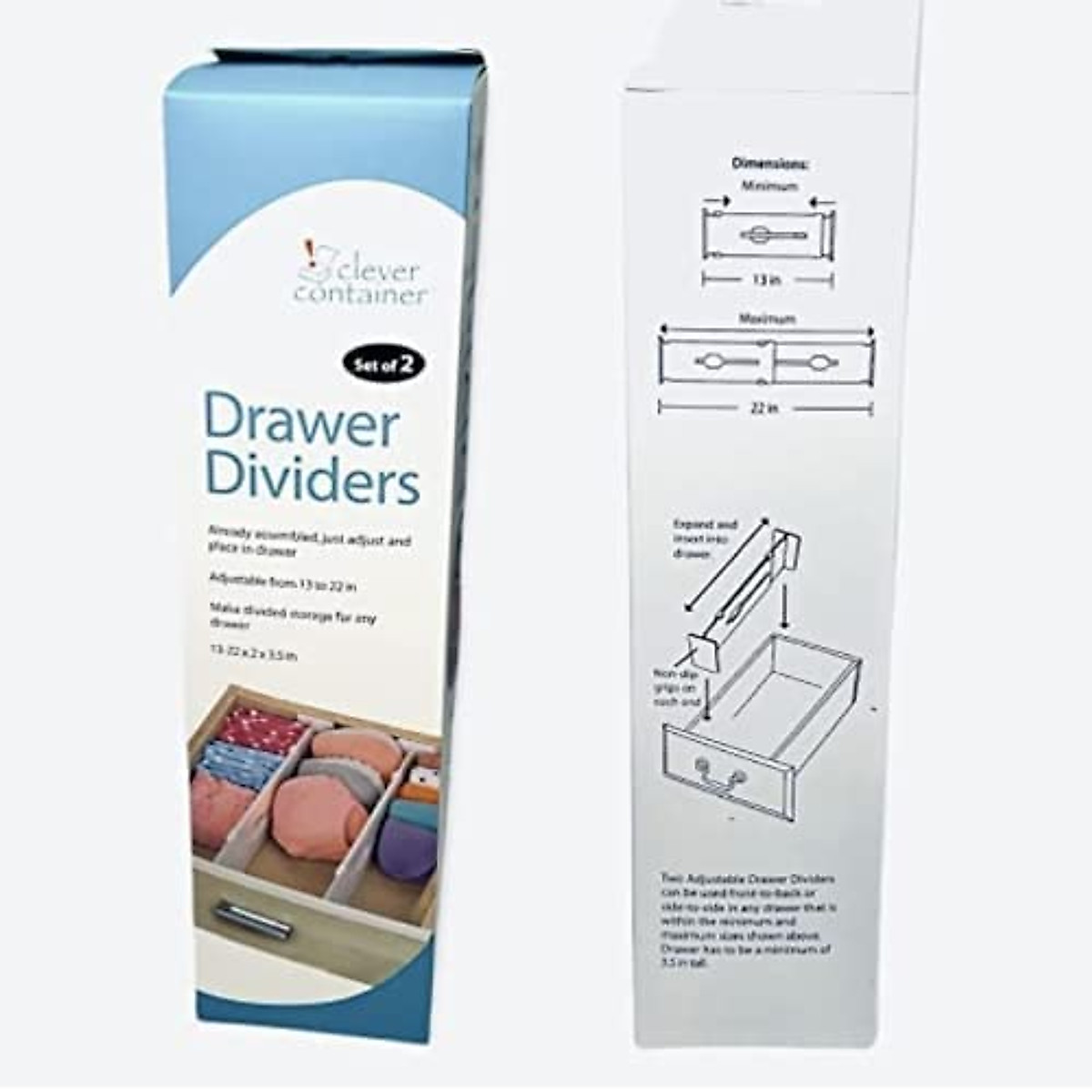 RoomForLife- Drawer Dividers Set of 2 - Dual Adjustable Straight Plastic Dividers fo drawers - Home Organization