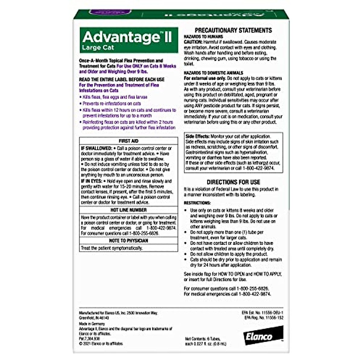 Advantage II Large Cat Vet-Recommended Flea Treatment & Prevention | Cats Over 9 lbs. | 6-Month Supply