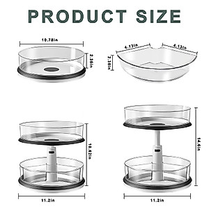 Auzeuner 2 Tier Lazy Susan Organizer,Lazy Susan Turntable for Cabinet,Bathroom,Makeup, Turntable with Adjustable Height,with 1 Large Bin and 3 Dividers Bins, Removable, Clear Spice Rack (White)