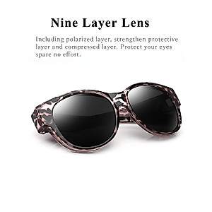 Leoidou Polarized Sunglasses Fit Over Glasses Over Glasses Trendy Round Cat Eye Wrap-around Sunglasses (Grey leopard, Black)