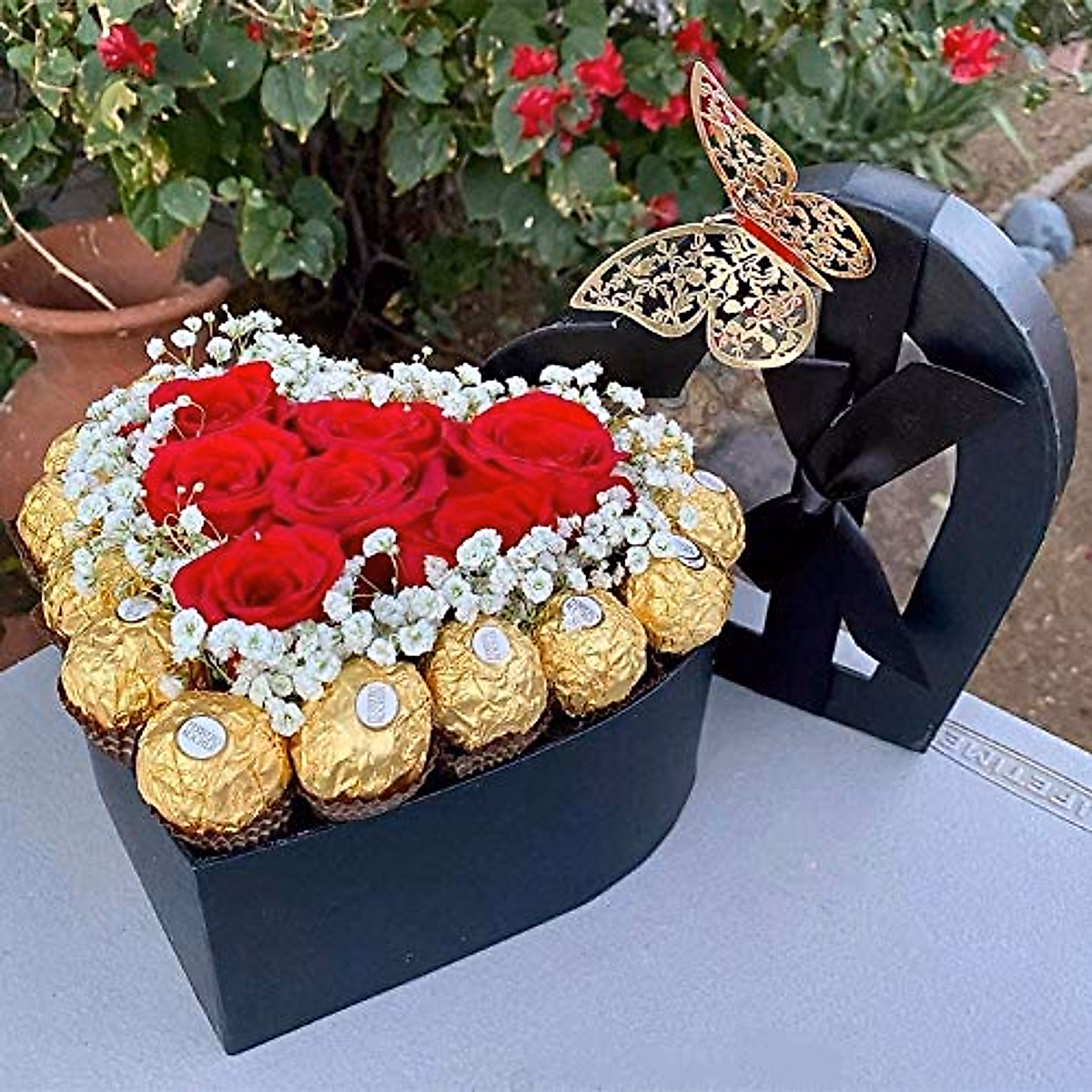 BBJ WRAPS Heart Shaped Boxes for Flowers Packaging with Transparent Window Lids Luxury Gift Box for Floral Arrangement, Set of 3(S/M/L) (Black)