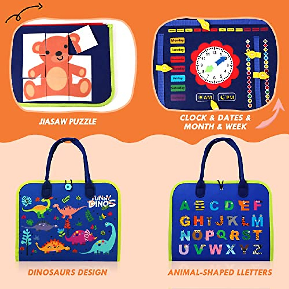 Hooku Busy Board for 1 Year Old, Montessori Toys for 2 Year Old, Baby Sensory Toys for Toddlers 1-3, Fine Motor Toys, Toddler Travel Toys, Toddler Learning Activities,Birthday Gifts for Baby Boy Girl