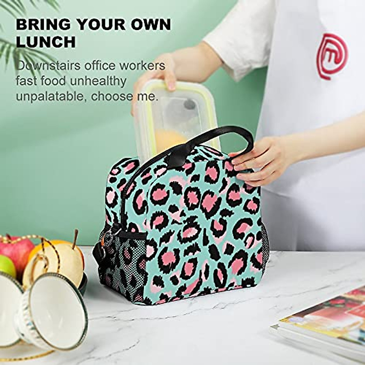 Leopard Reusable Insulated Lunch Bag, Portable Cooler Lunch Box for Boys and Girls, Lunch Tote Bag with Adjustable Shoulder Strap for Work, Picnic, Travel