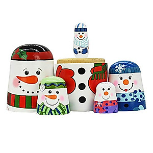Tphon Nesting Dolls 5pcs Handmade Russian Wooden Matryoshka Dolls Cute Cartoon Pattern Nesting Doll Toy Stacking Doll Set for Kids Christmas and Birthday (02 Snowmen)