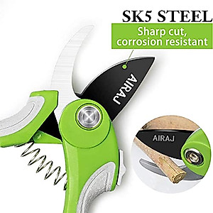 AIRAJ 2 Pack Steel Pruning Shears Set for Gardening,Professional SK-5 Steel Blade Sharp Anvil/Bypass Garden Shears Small-Perfectly Cutting Through Anything in Your Yard（Garden tool）