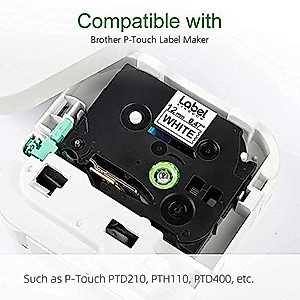 6 Color + 2 White Compatible Label Tape for Brother P-Touch TZe Tape 12mm 0.47 Inch Laminated for PTouch PT-D210 PT-H110 PT-D400 Label Maker, Black on White/Orange/Red/Blue/Yellow/Green, 8Pack