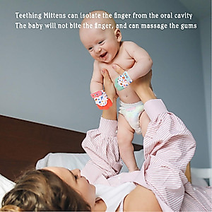 NEPAK Teething Mitten 2 Pairs-Baby Glove Stimulating Teether Toys for Boys & Girls-Teething Glove for Child (Cartoon Puppet,Coral and Mint Colours)