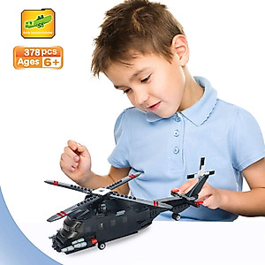 Army Military Helicopter Building Kit, Utility Helicopter Building Blocks Toys for Kids Aged 6+, 378pcs