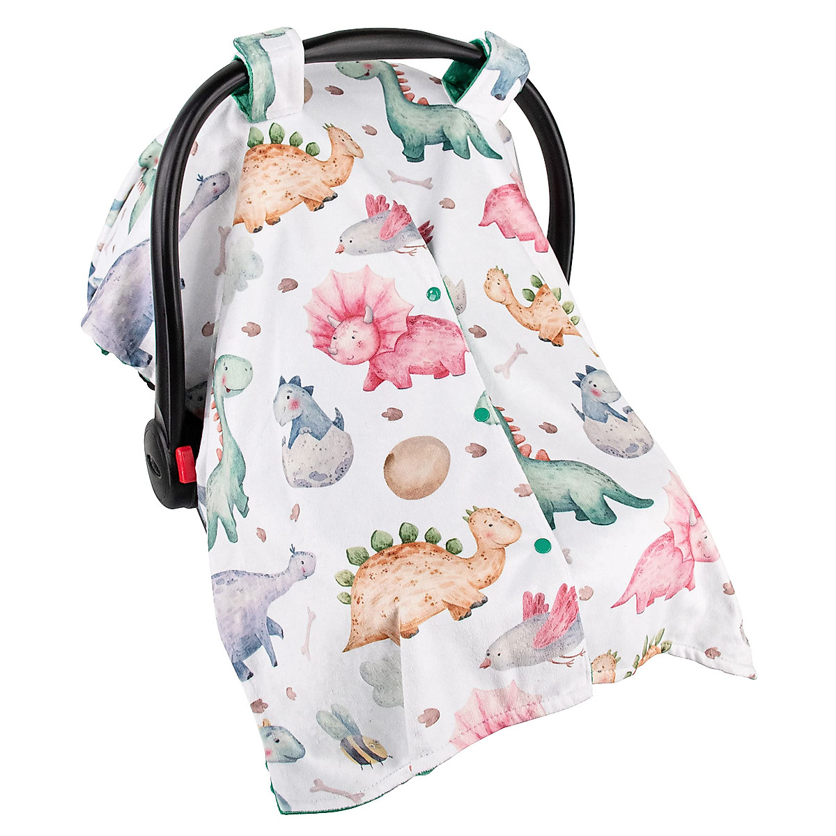 Top Tots Deluxe Minky Baby Car Seat Cover - Baby Dinosaur, 40 x 29 Inch Green