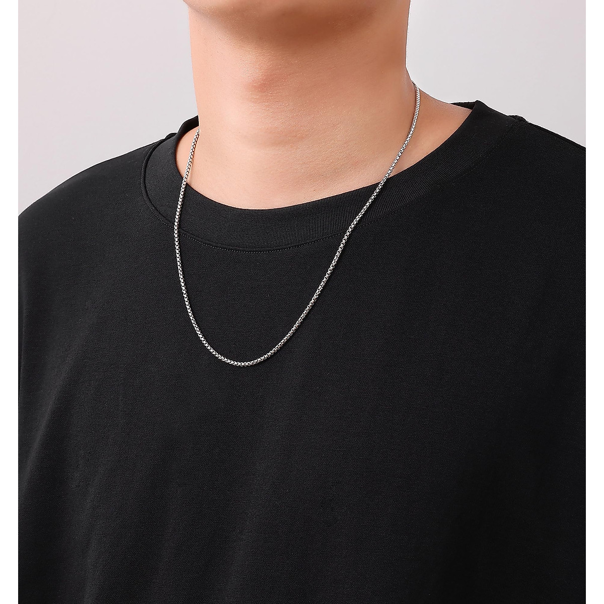 Fiusem Silver Tone Chain for Men, 2.5mm Mens Chain Necklaces, Stainless Steel Box Chain Necklace for Men and Women, Mens Necklace 20 Inch