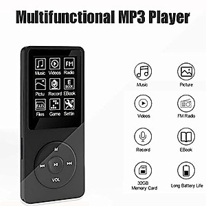 MP3 Player 32GB, IMKAVERY Music Player for Kids with Earphone and Lanyard, Built-in Speaker/Photo/Video Play/FM Radio/Voice Recorder/E-Book Reader, Supports up to 128GB, Black