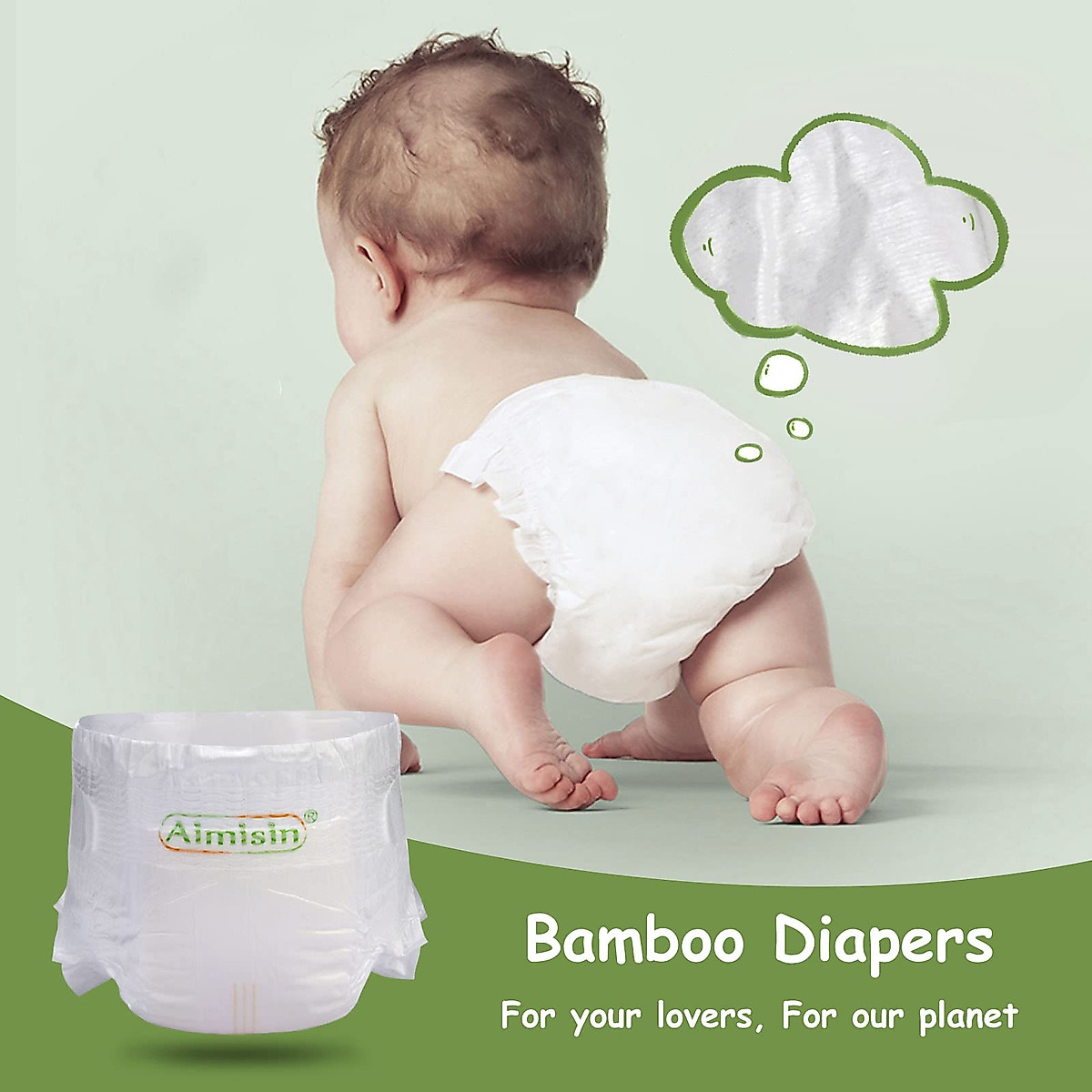 Aimisin Viscose from Bamboo Disposable Baby Diapers, Size 3 (19-30 Lbs) - 90 Count, Hypoallergenic for Sensitive Skin, Natural Soft Disposable Nappies for Infant