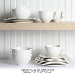 Martha Stewart Maepoole Porcelain Embossed Dinnerware Set White, Service for 4 (16pcs)