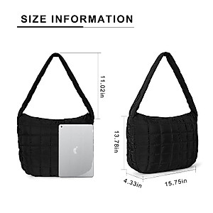 Quilted Tote Bags for Women Lightweight Quilted Padding Shoulder Bag Down Cotton Padded Large Tote Bags Lattice Crossbody Bag Zip Closure